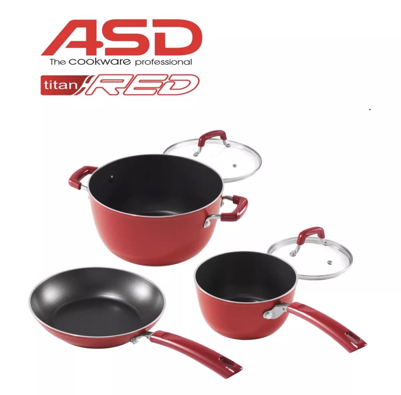 HOT🔥ASD 5PCS ALUMINIUM DIE CAST NON STICK COOKWARE SET-TITAN RED(MADE ...