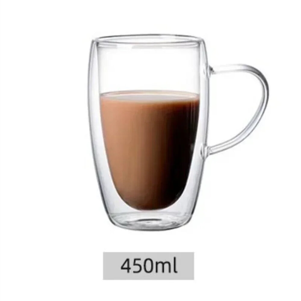 250/350/450ml Glass Coffee Mug with Handle Double-Walled Borosilicate ...