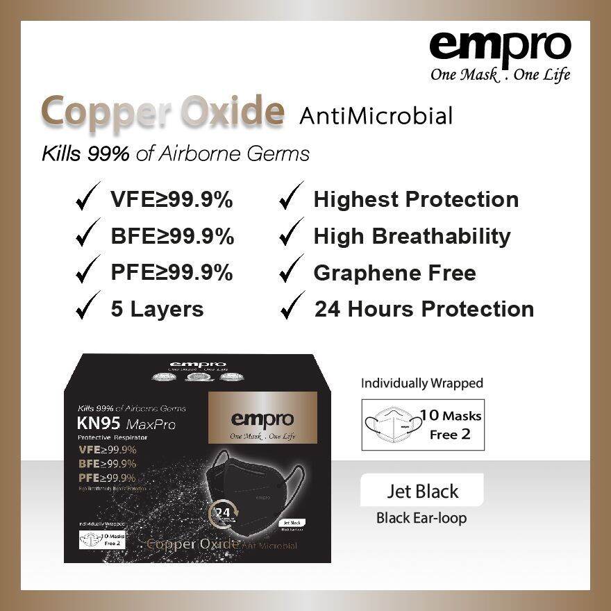 EMPRO RESPIRATOR KN95 MAX PRO COPPER OXIDE ANTIMICROBIAL FACE MASK VFE ...