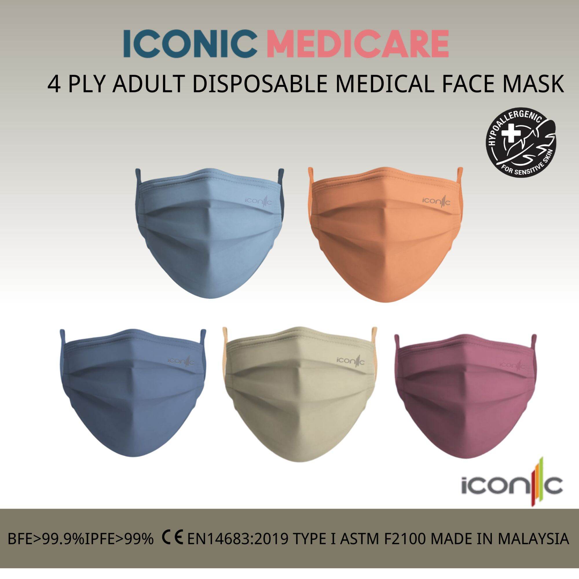 ICONIC MEDICARE ADULT 4 PLY MEDICAL DISPOSABLE FACE MASK combo set ...