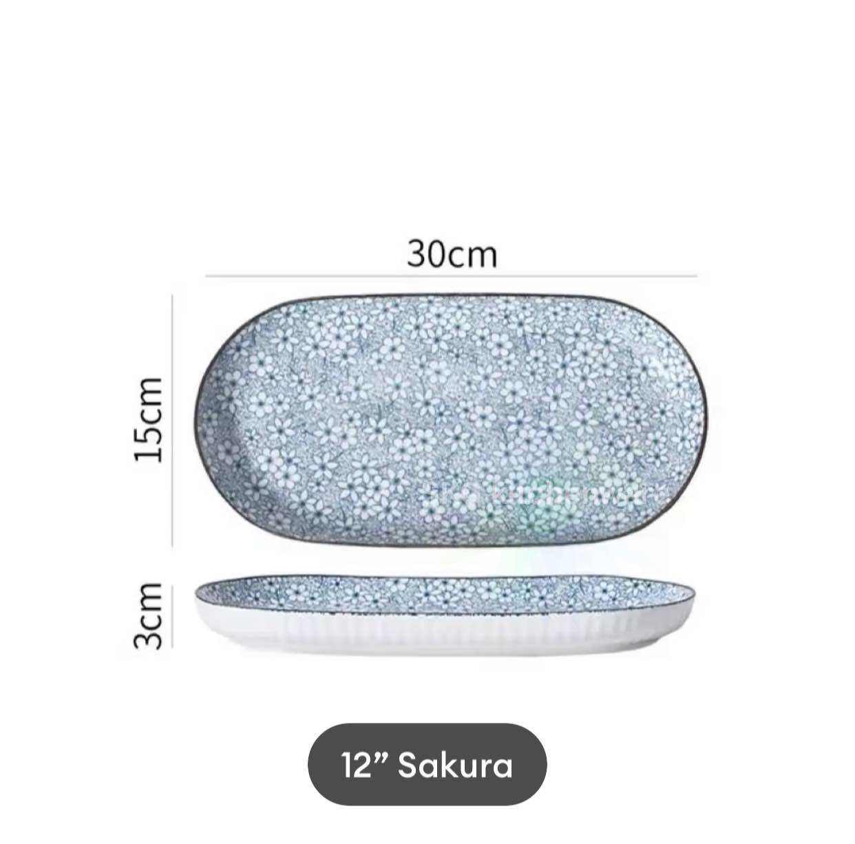 12” Microwaveable Japanese Style Ceramic Rectangle Fish Plate Food ...