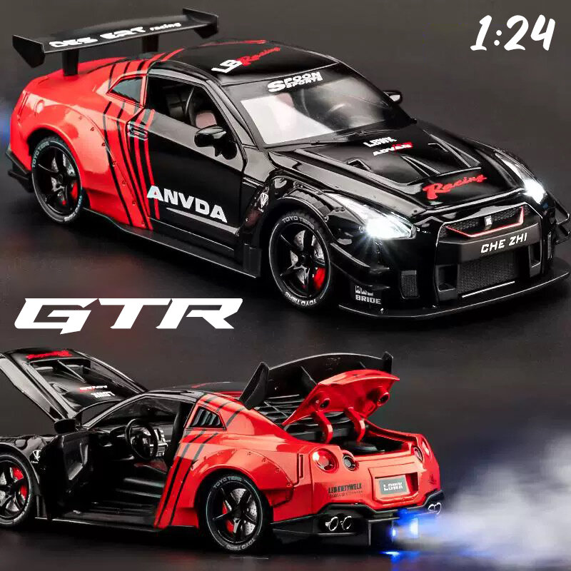 【RUM】1:24 Scale Nissan GTR Spray Alloy Car Model Light & Sound Effect ...