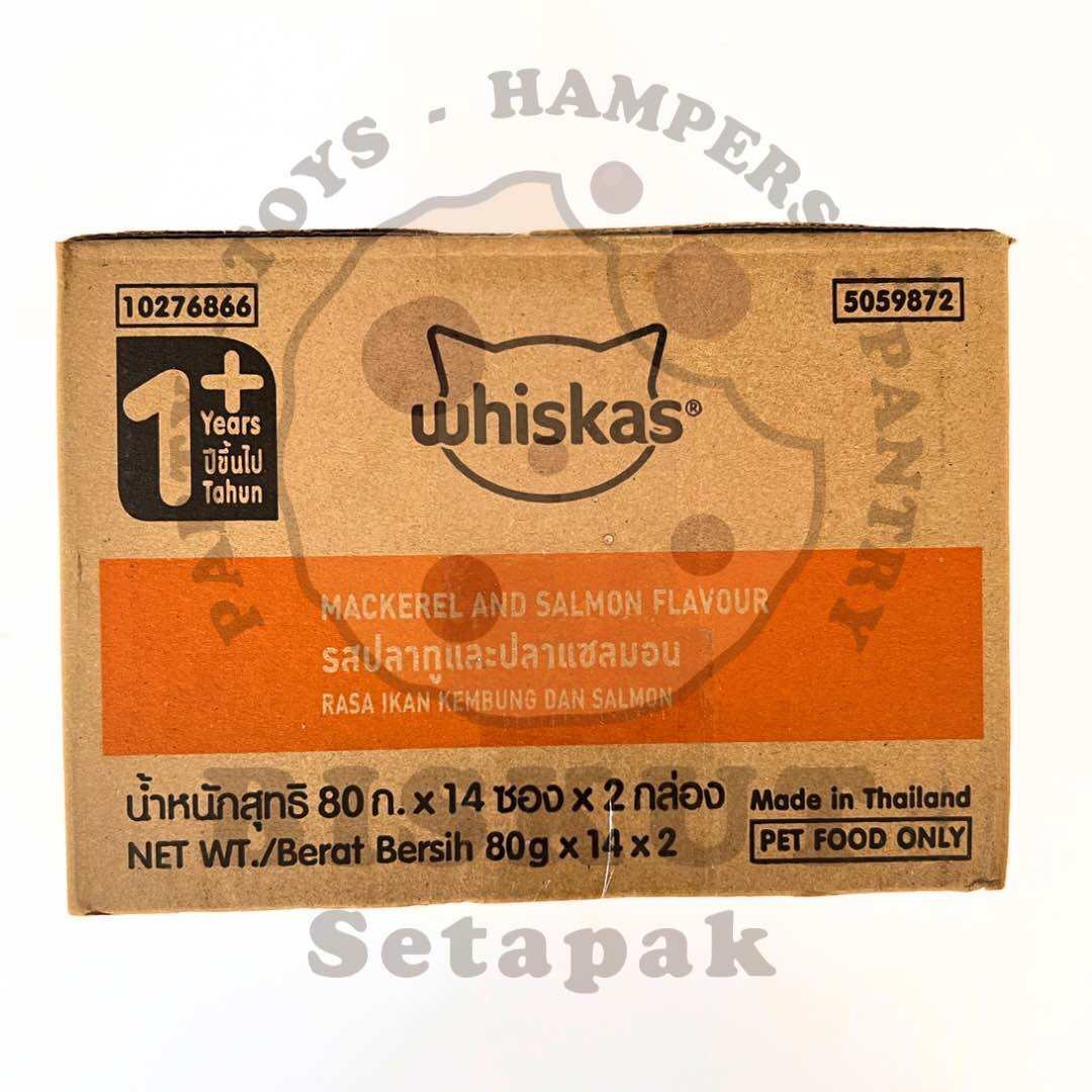 WHISKAS POUCH WET CAT FOOD 80G X 28 POUCHES- MACKEREL / TUNA / OCEAN FISH / CHICKEN / SALMON ...