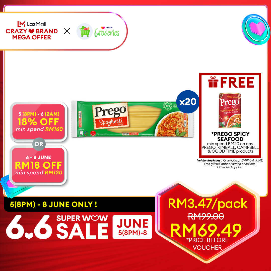 [CARTON] Prego Spaghetti 20 x 500g | Lazada