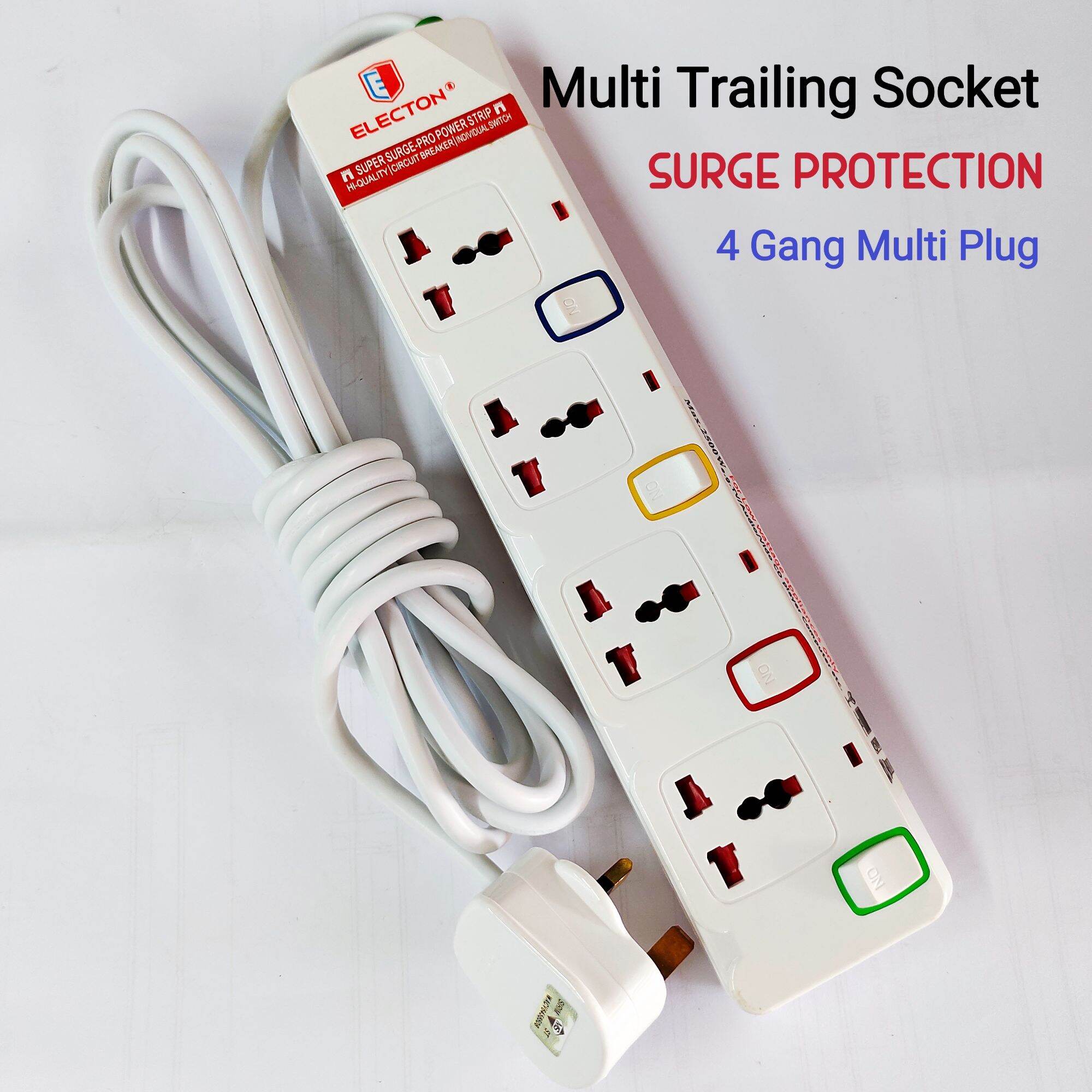 Extension Socket Trailing Socket Multi Plug Surge Protection 250V 4 ...