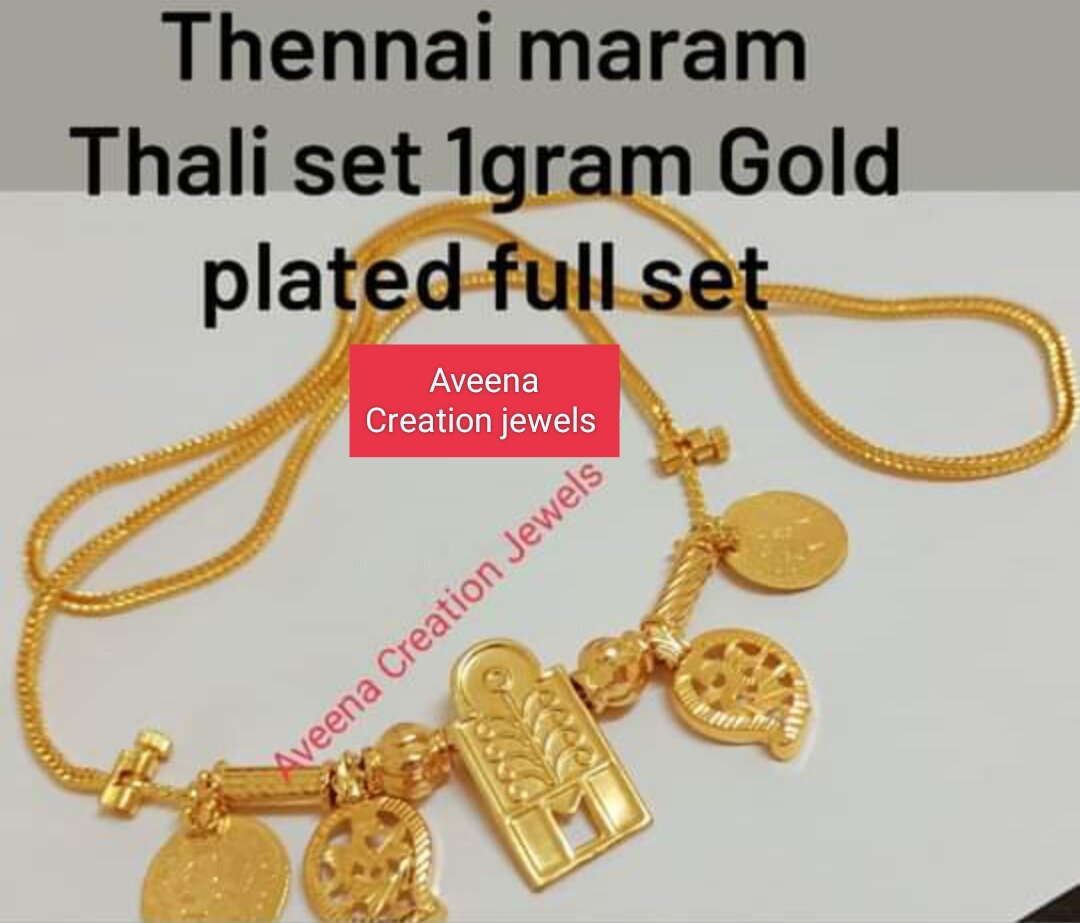Sale Gold Plated Thennai Thali full set with Chain "30inch + Thali ...