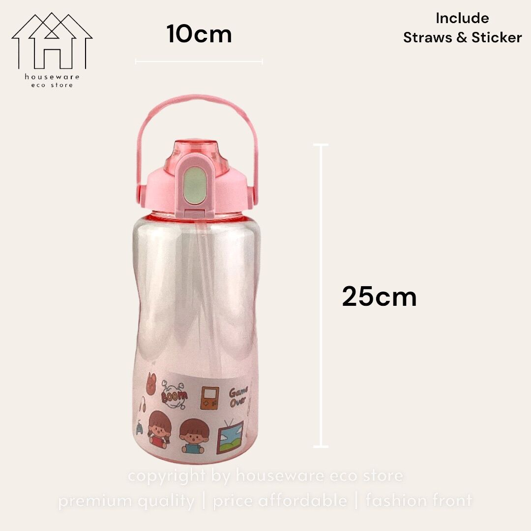 1500ml Water Bottle With Straw Free Sticker Plastic Bottle Water Travel ...