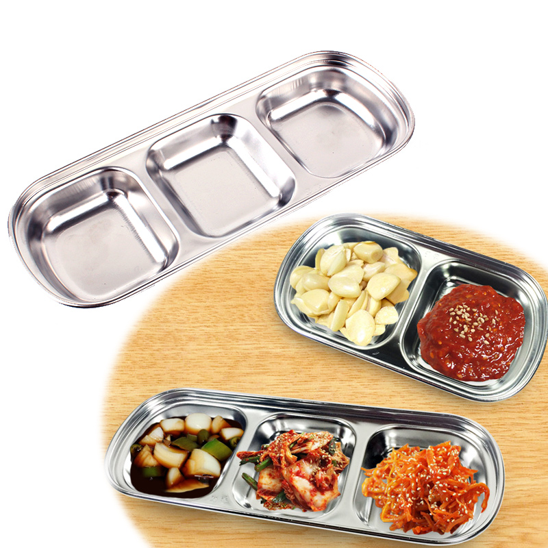 korean sus304 Stainless steel 2 devided seasoning sauce dish plate | Lazada