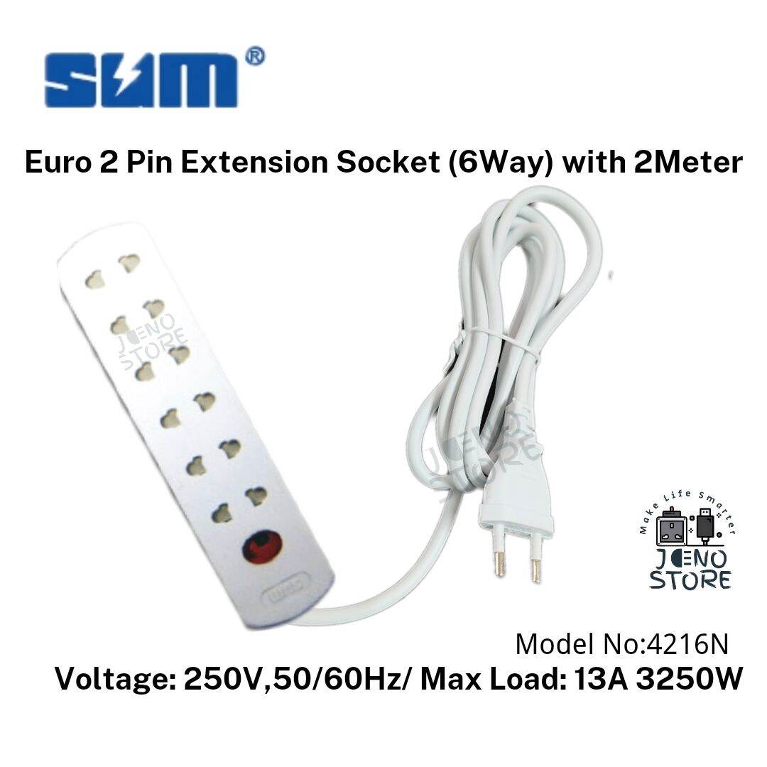 Sum 2 Pin Extension Socket ( 3Way/4Way/5Way/6Way ) Wtih 2 Meter 1.00mm ...