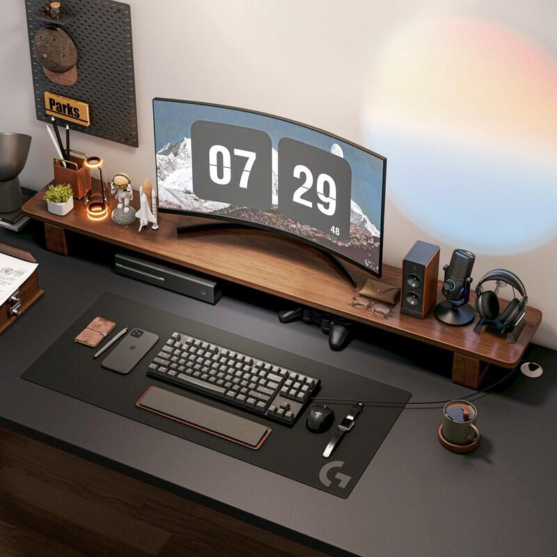 Solid Wood Computer Riser Desktop Monitor Office Desk Walnut Color ...