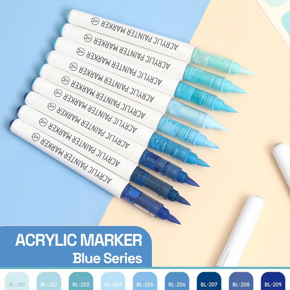 Automatic Ink Control Acrylic Paint Markers, 9 pcs Brush Tip Acrylic ...