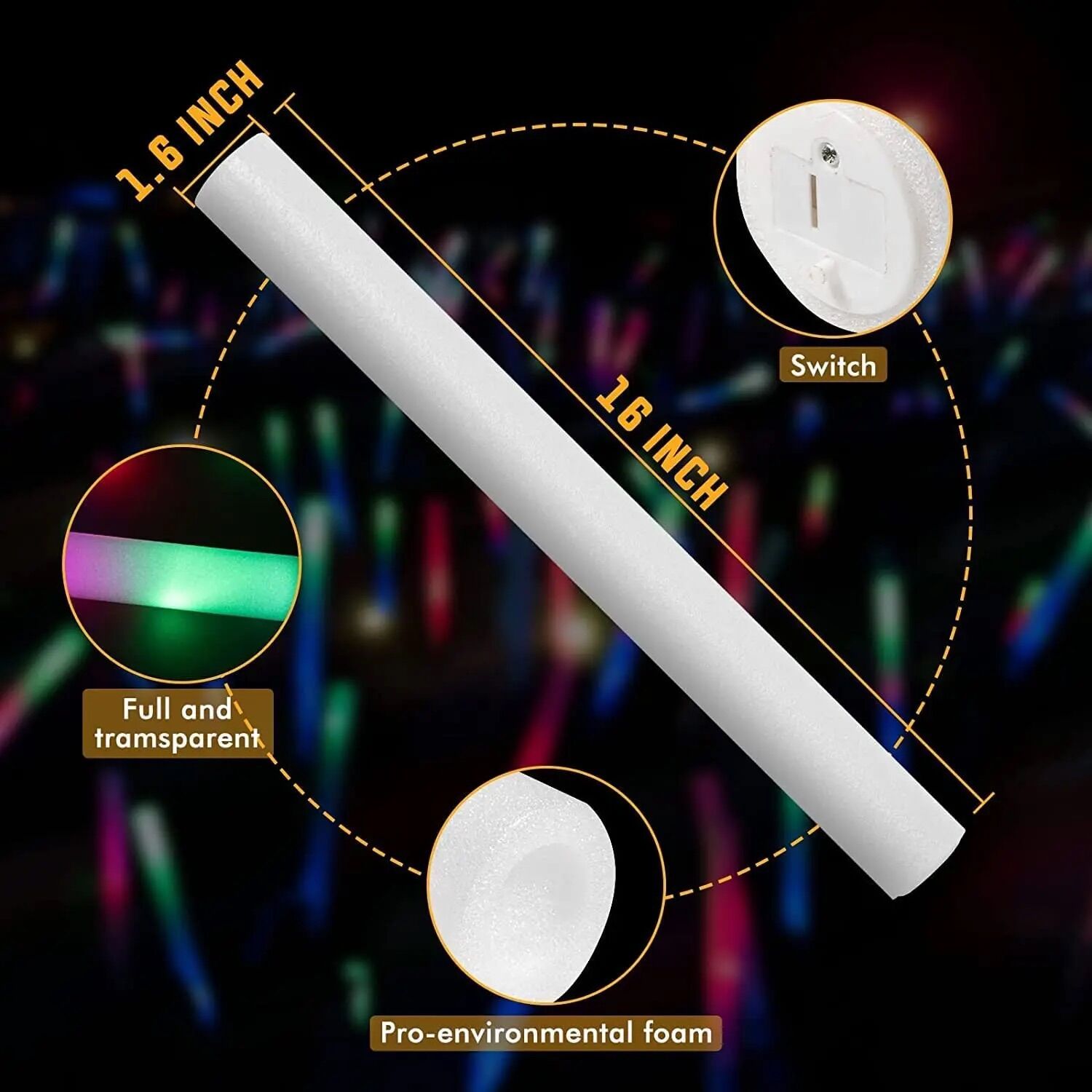 LED Light Foam Stick. Flashing Light Stick. Neon Rave Party LED Stick ...