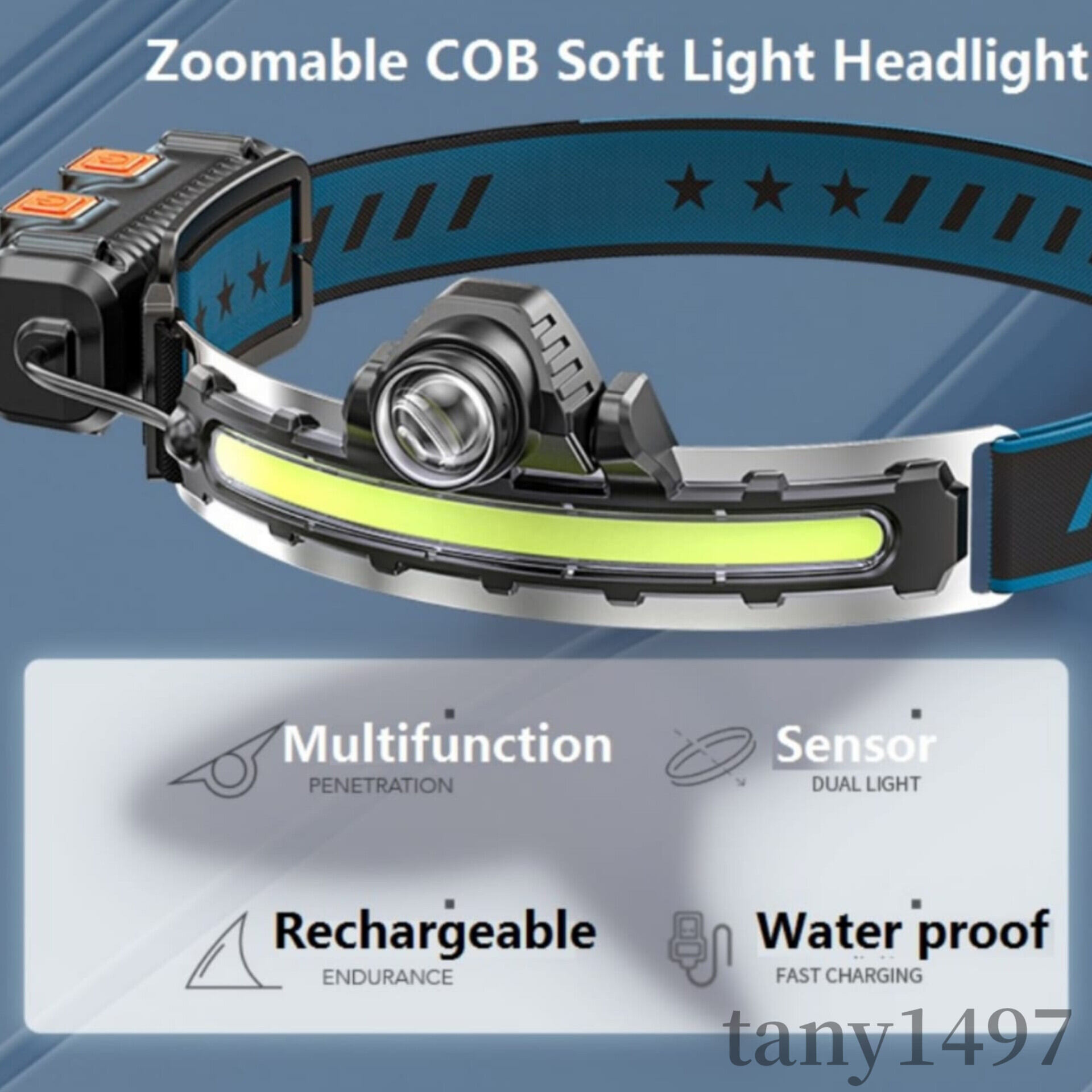 Floodlight COB Stainless Steel Headlamp 270° Wide Beam Rechargeable ...