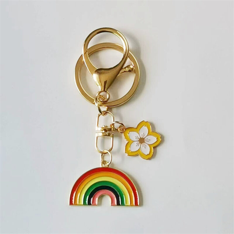 Adorable Rainbow Sakura Keychains Metal Material Multicolor Bag Charms ...