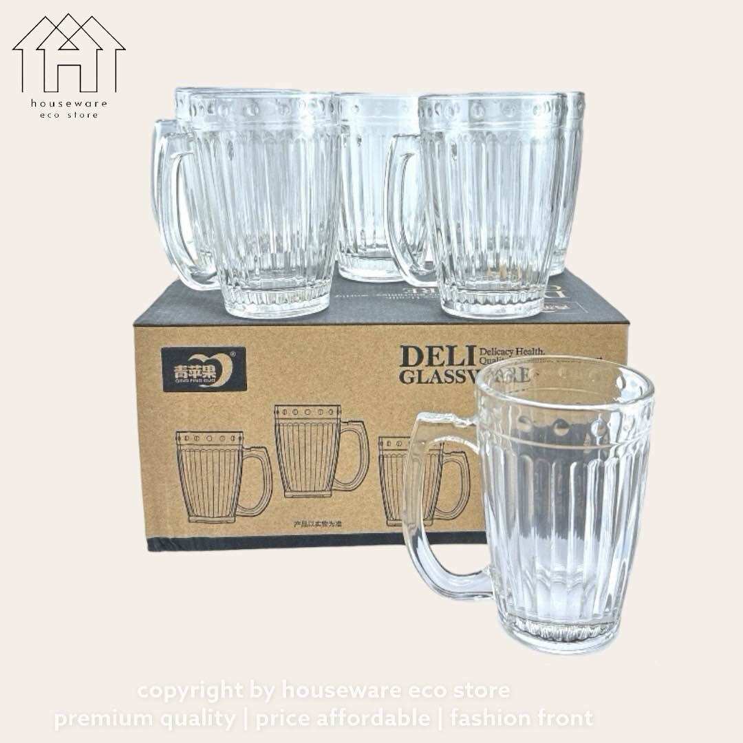6pcs 250ml Vintage Glass Mug Handle | Gelas Glass Tumbler, Glass set ...