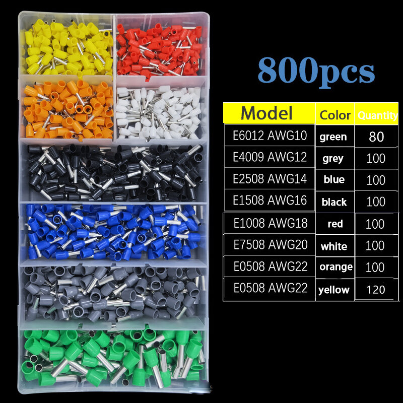 1200PCS Insulated Ferrules Terminal Block E0508 E7508 Cord End Wire ...