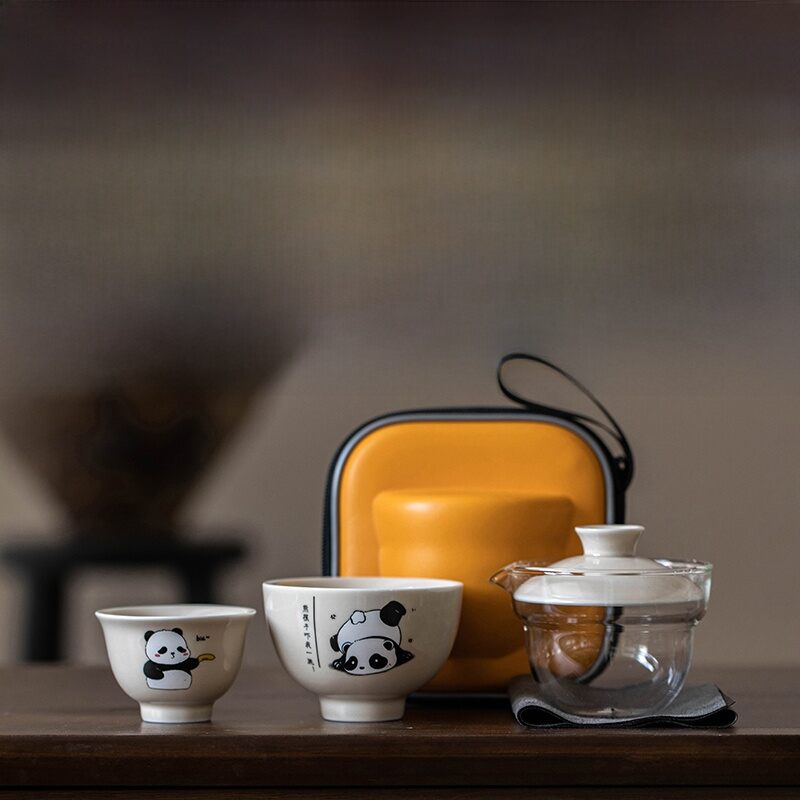 Portable Ceramic Travel Tea Set Single Person Panda Tea Cup Female ...