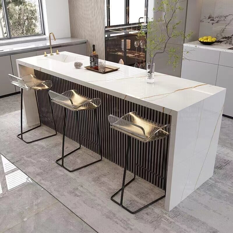 Minimalist Kitchen Island Dining Table Integrated Open Kitchen Bar ...