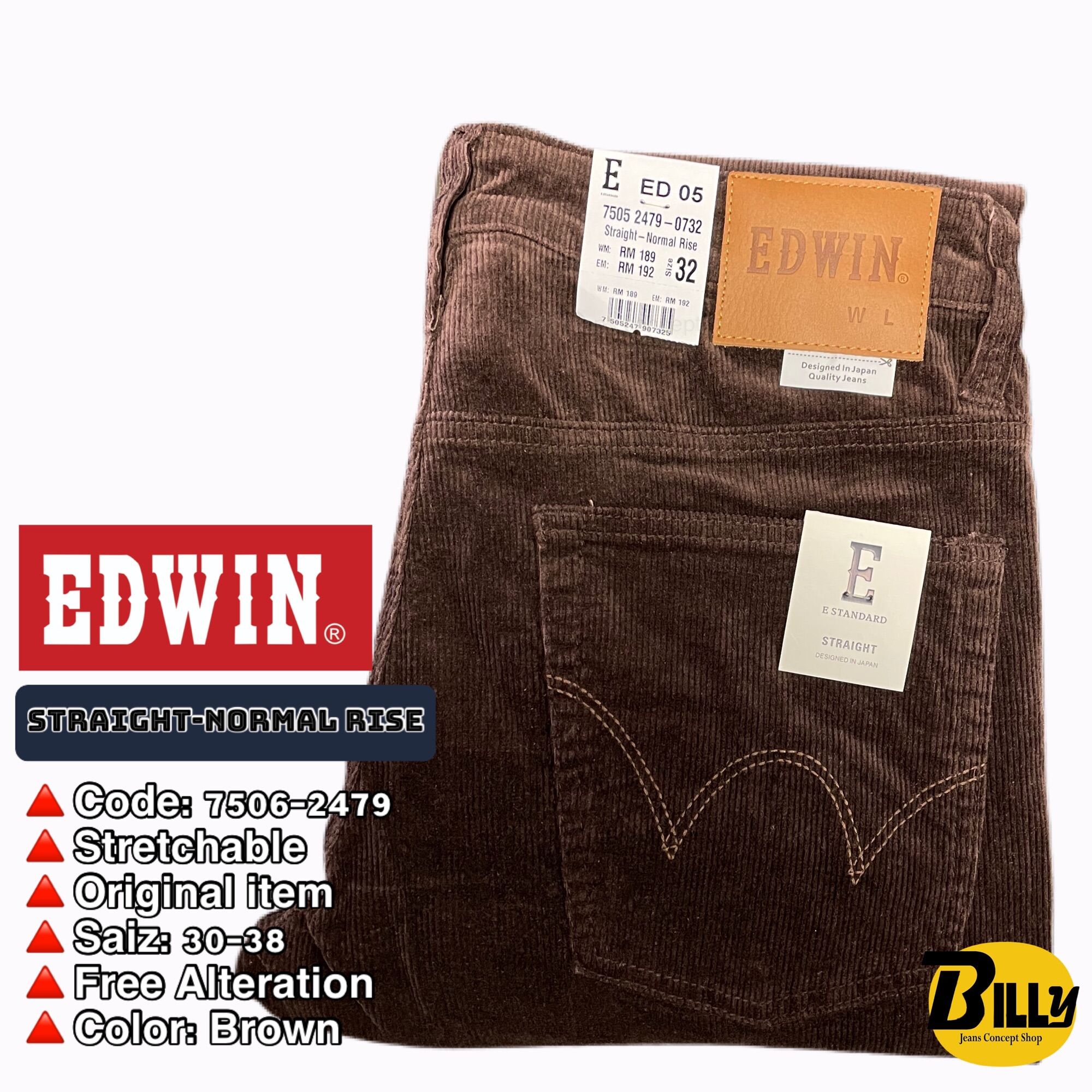 EDWIN Brand Men E-Standard Corduroy Stretchable Jeans(7505-2365/2479 ...