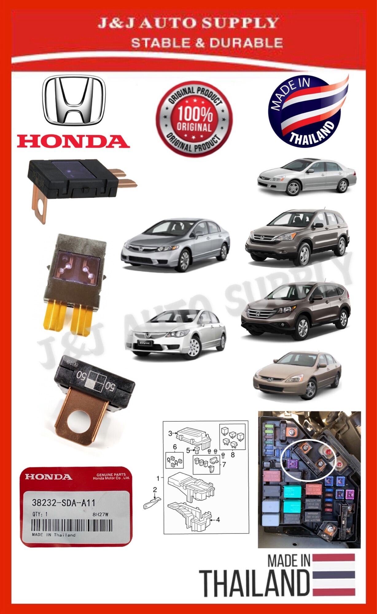 38232-SDA-A11 ORIGINAL HONDA GENUINE PARTS FUSIBLE LINK BLOCK ASSY FOR ...