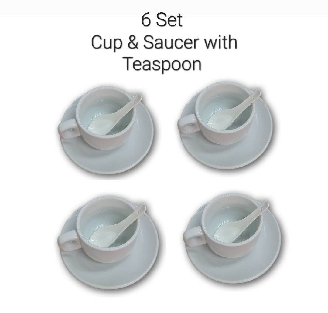 White Ceramic Cup and Saucer Set Cawan Putih Piring Tebal Kopitiam ...