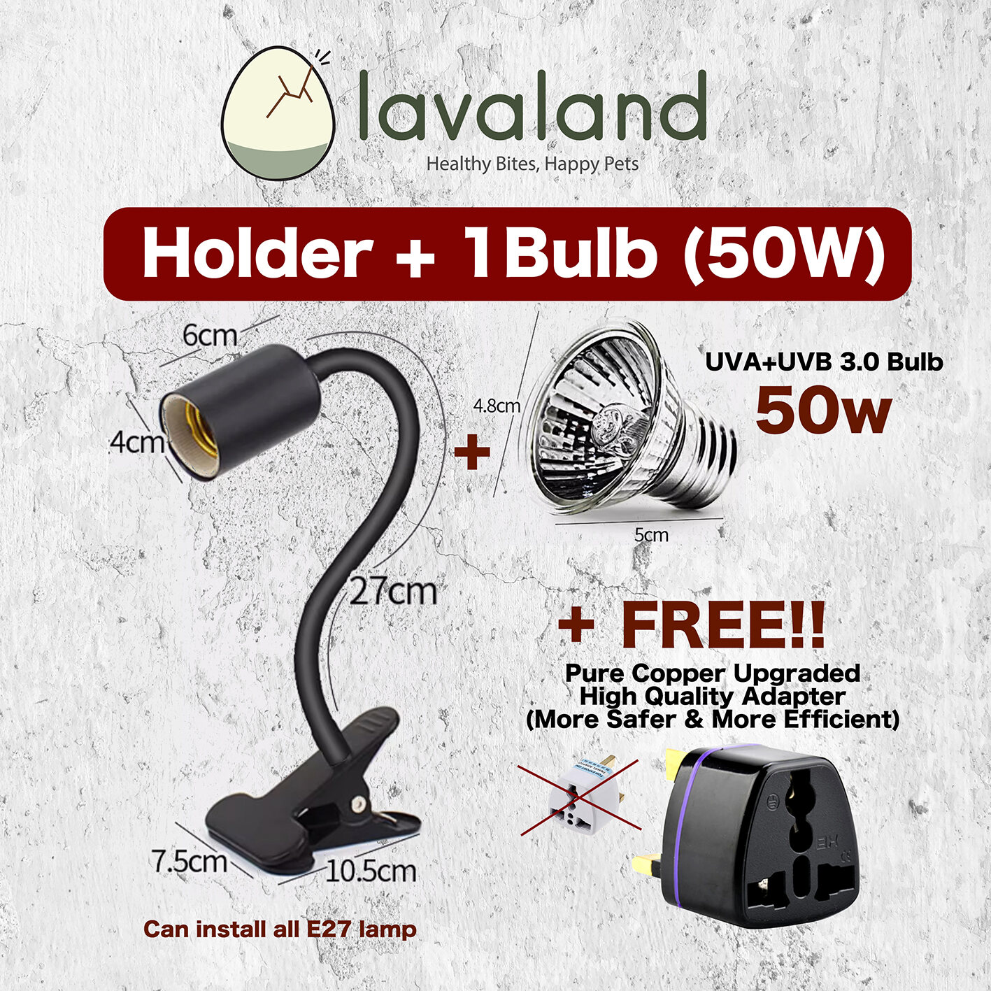 Lavaland - UVA+UVB 3.0 Reptile Lamp with Clip-on Bulb Lamp Holder ...