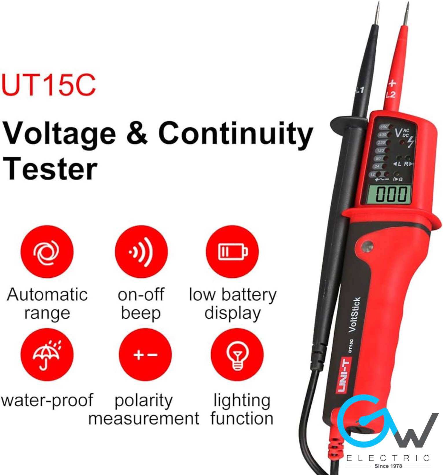 UNI-T UT15C Voltage Testers; AC/DC Voltage Test, Phase Rotation Test ...