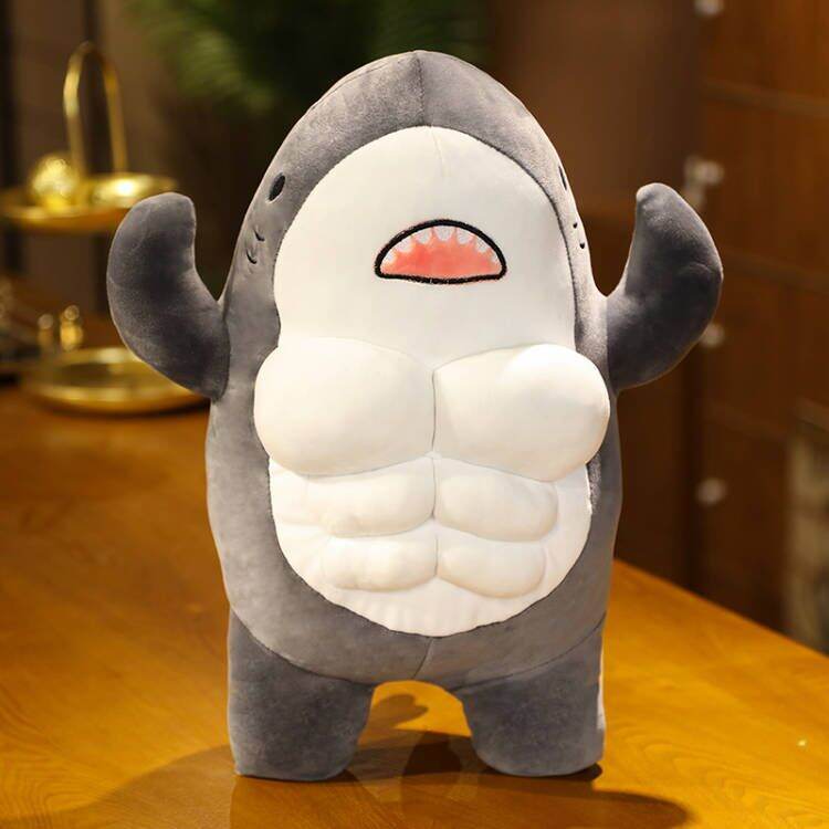 40CM Muscle Shark Plush Doll Cute Worked Out Shark Stuffed Cartoon Toys ...