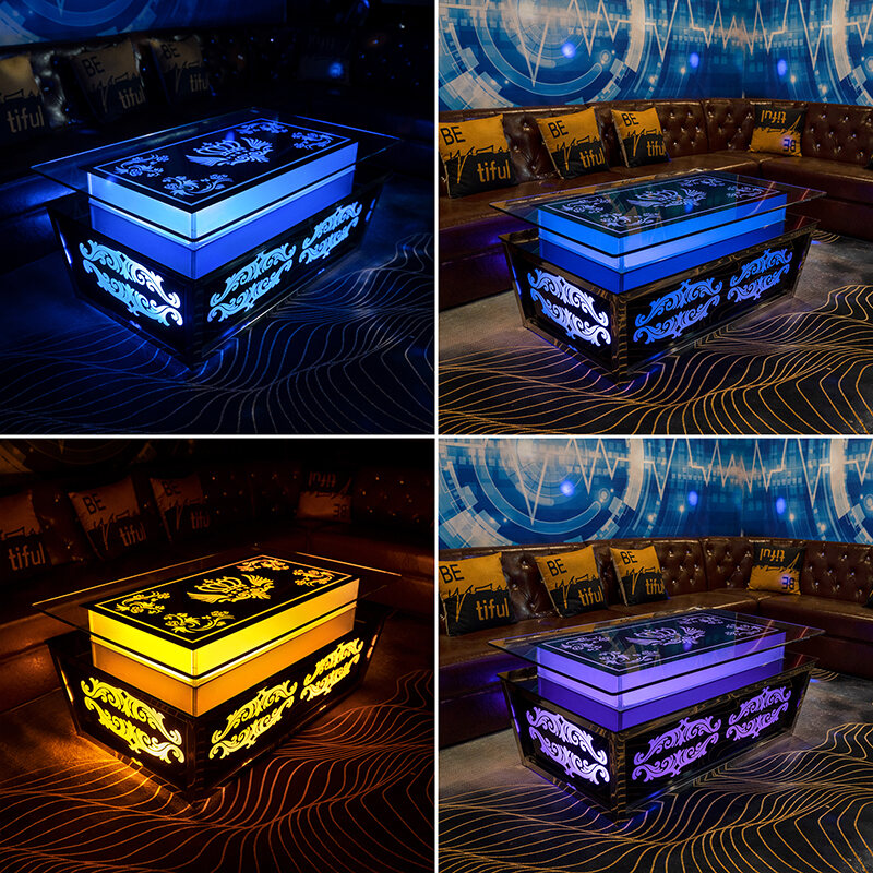KTV Specialty Luminous Tempered Glass Coffee Table Stainless Steel ...