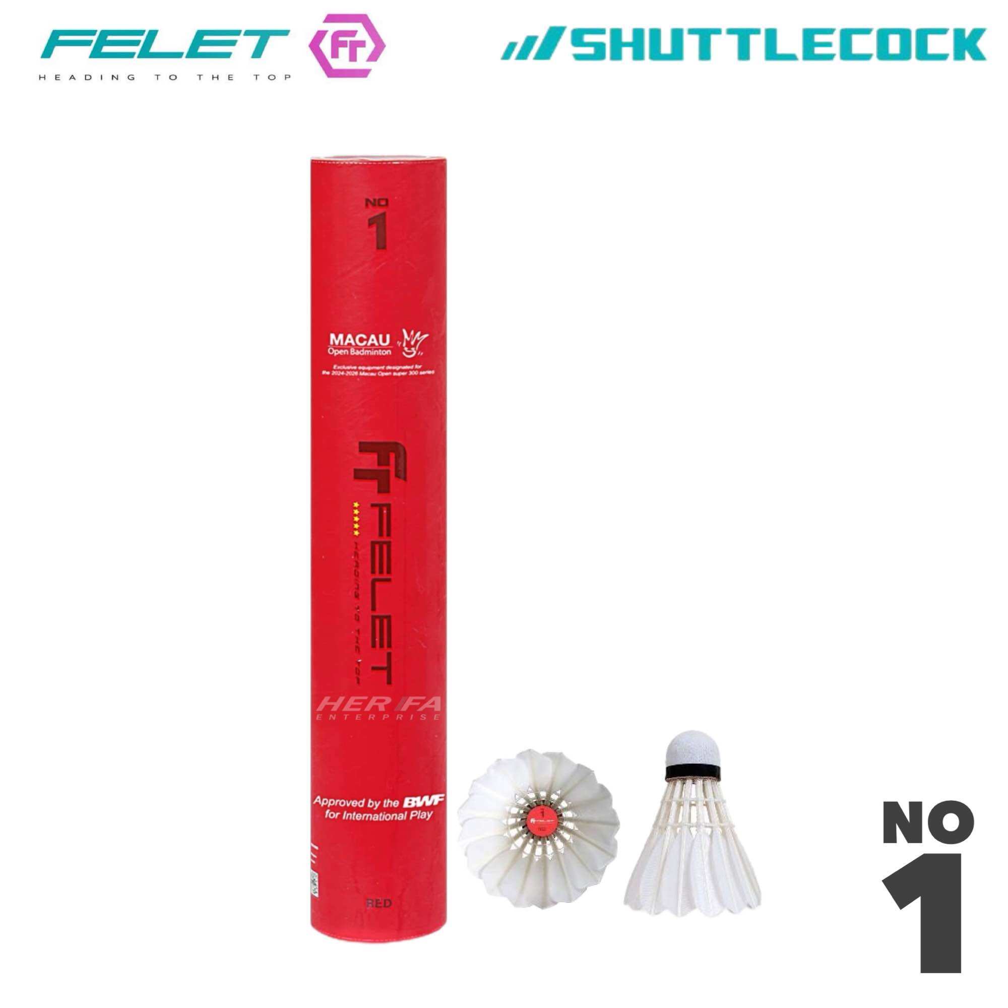 FELET Shuttlecocks No.1 Red, No.2 Orange, No.4 Green, No.7 Purple 100 ...