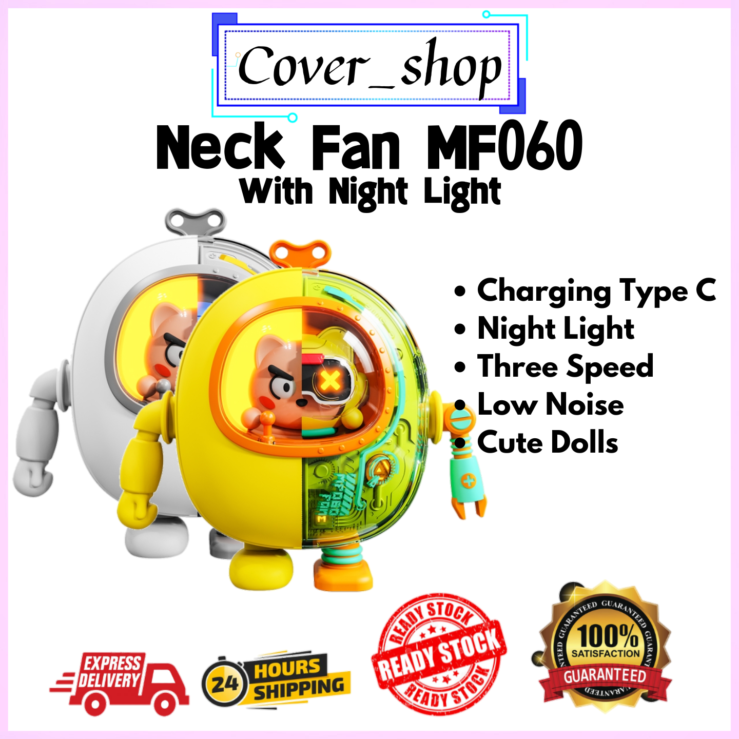 [Ready Stock] Portable Cute Doll Neck Fan MF060 With Night Light And ...