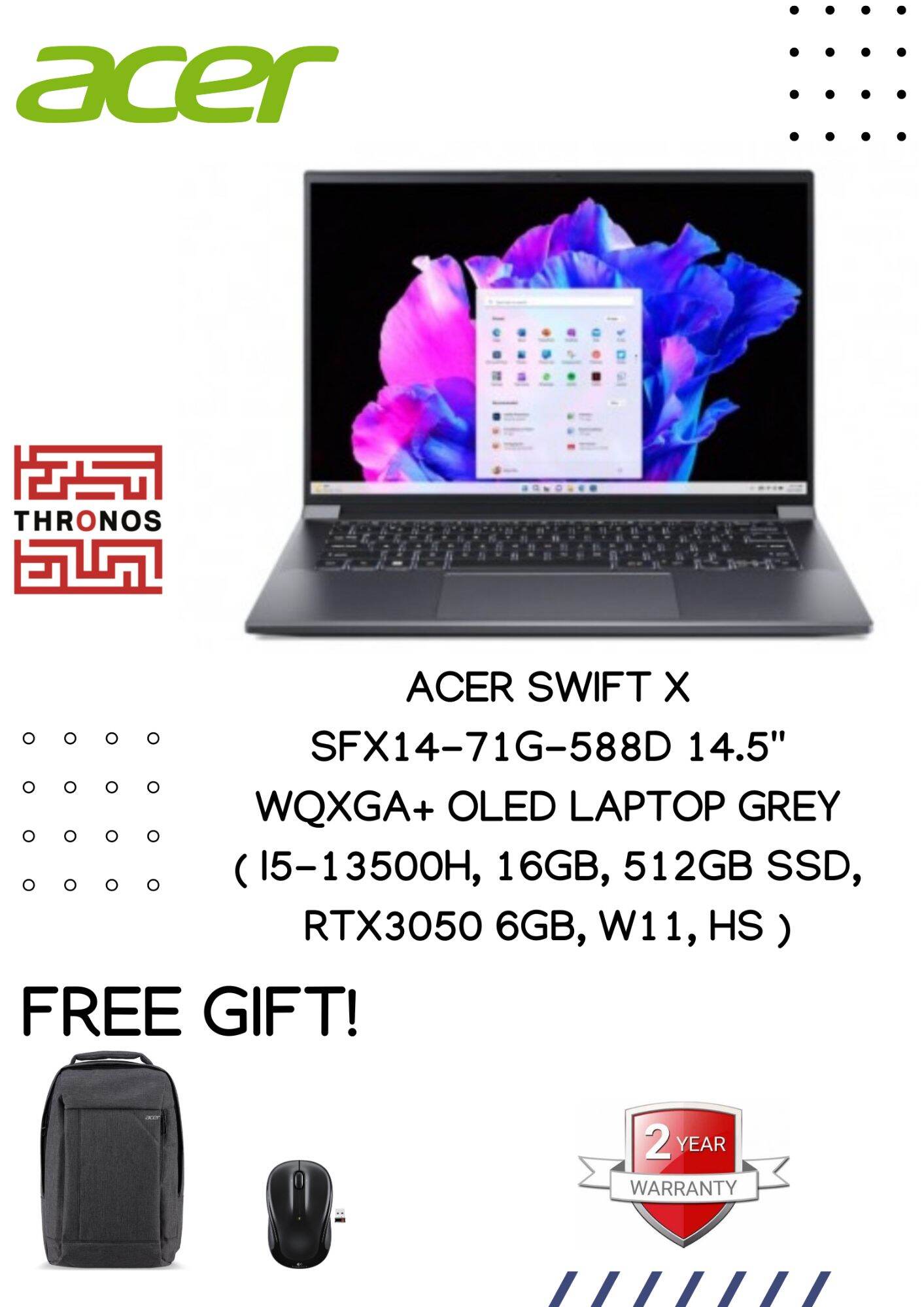 Acer Swift X SFX14-71G-588D 14.5'' WQXGA+ OLED Laptop Grey | Lazada