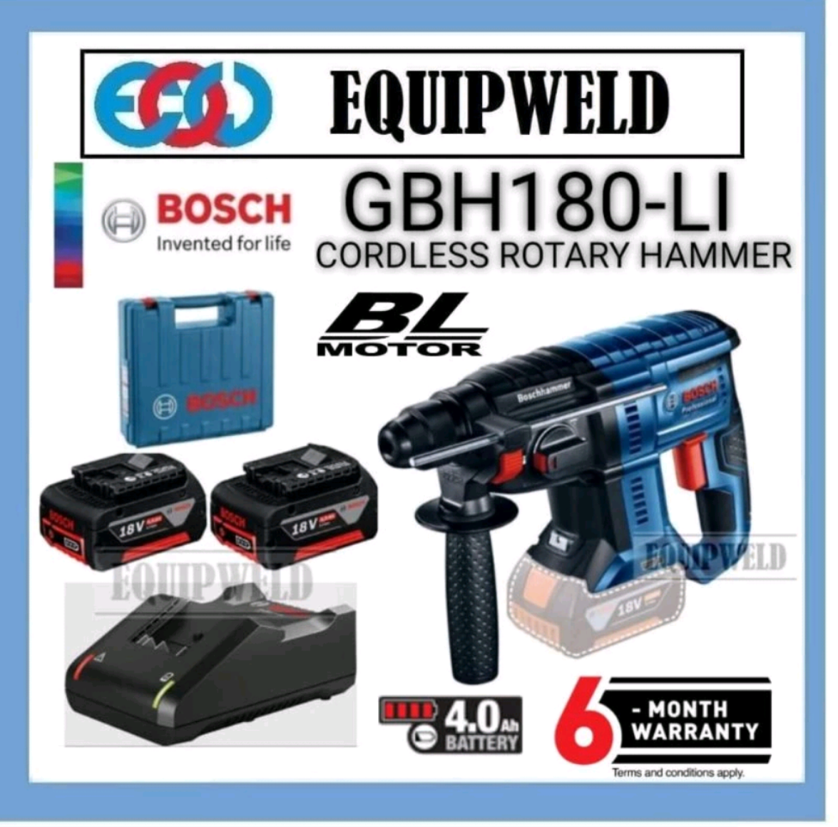 BOSCH 18V GBH180-LI CORDLESS ROTARY HAMMER 3 MODE 20MM + 4.0AH BATTERY ...