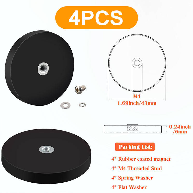 Strong Rubber Coated Magnets, Neodymium Magnets with M4 Female Thread ...