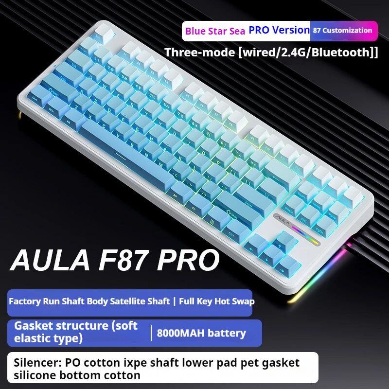 Aula F87 Pro Mechanical Keyboard Wired 2.4g Wireless Bluetooth Tri Mode ...