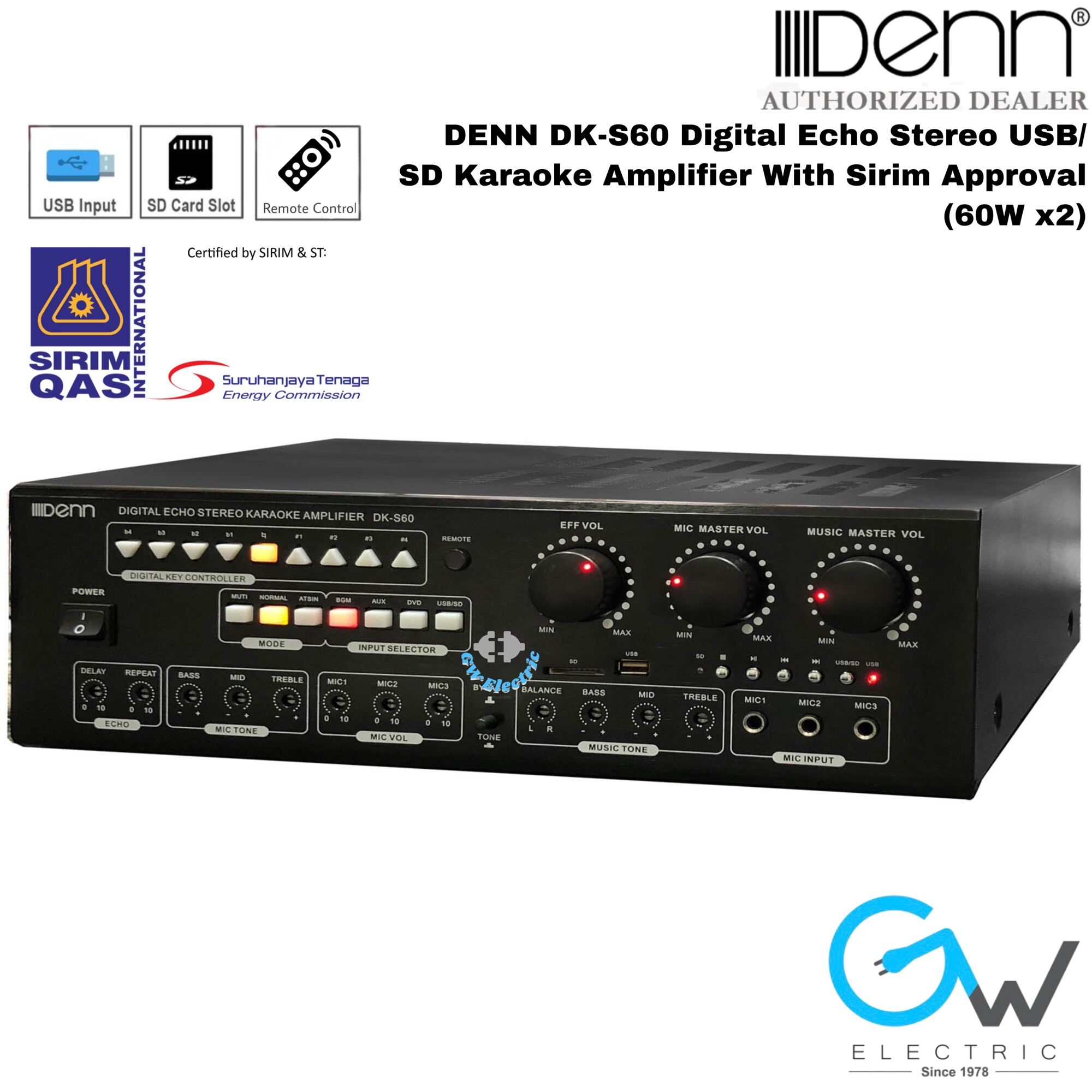 [Sirim Approved] DENN DK-S60 60W x2 With Remote Control Digital Echo Stereo USB/SD Karaoke ...