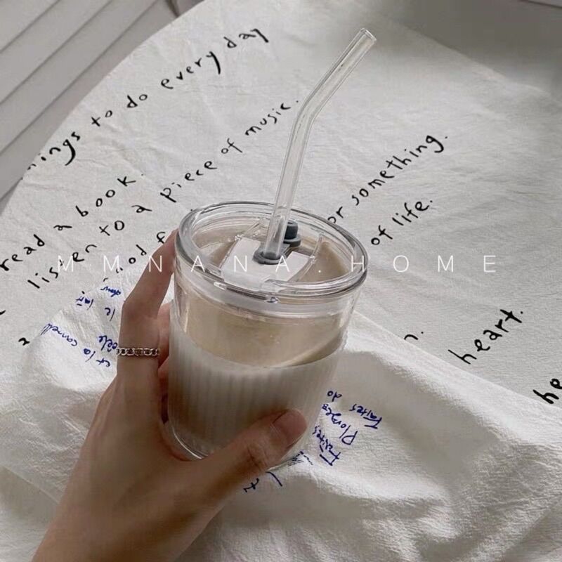 (Ready Stock) 🥤 glass water cup with lid accompanying （Buy 2 cups get ...