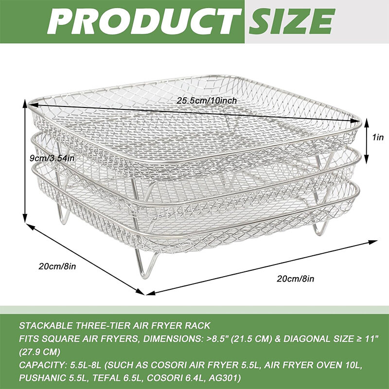 3-layers Air Fryer Rack Stackable Grilling 304 Stainless Steel Airfryer Oven Grill Steamer ...