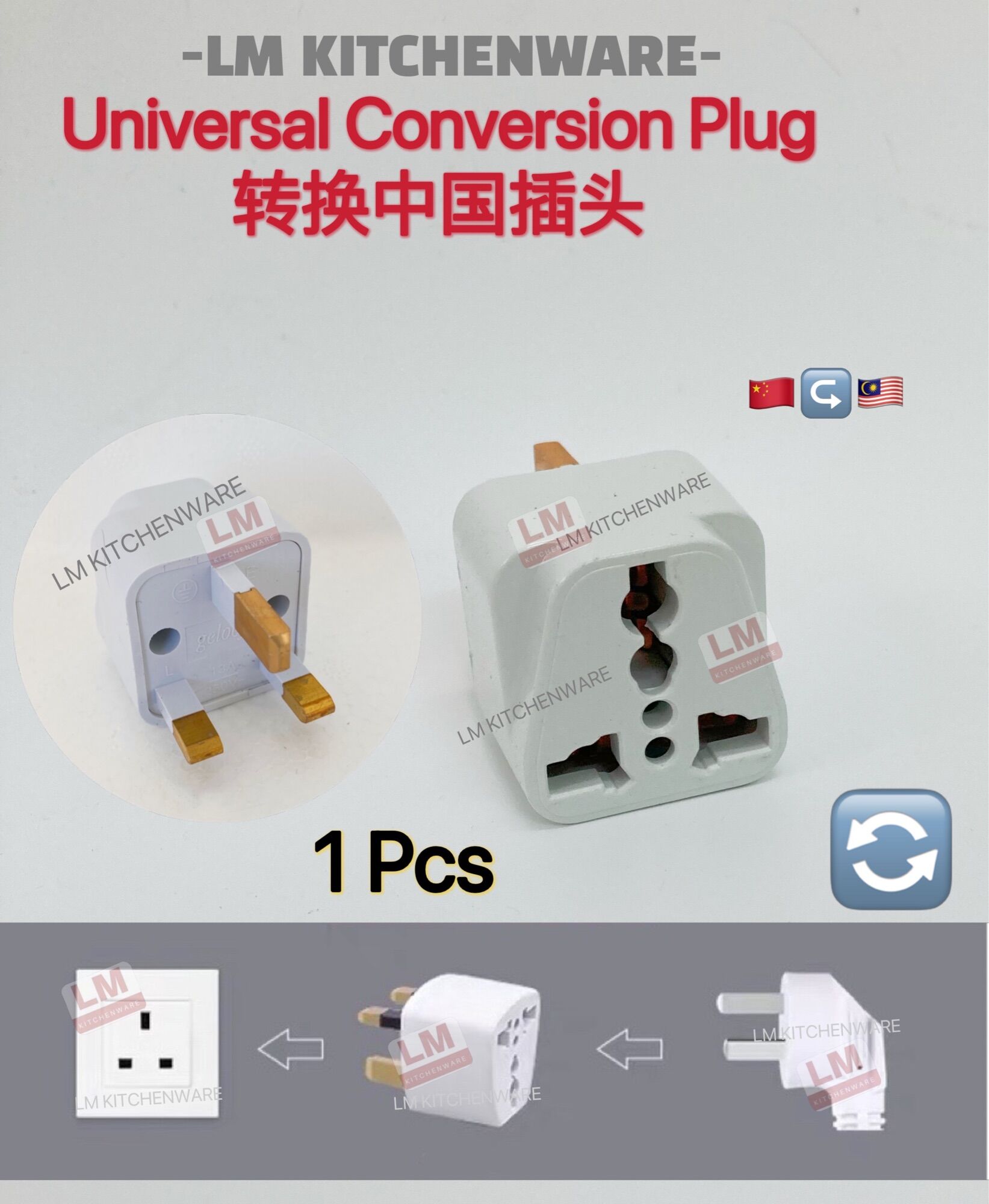 UNIVERSAL CONVERSION PLUG 3 PIN TRAVEL PLUG / TRAVEL SOCKET / TRAVEL ...