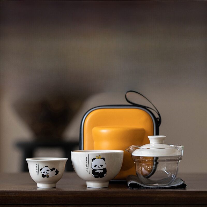 Portable Ceramic Travel Tea Set Single Person Panda Tea Cup Female ...