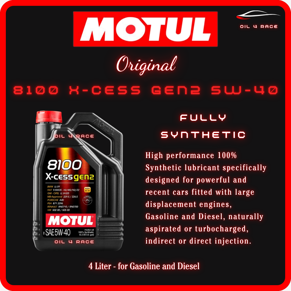 (Gen2) MOTUL 8100 X-CESS Gen2 5W-40 (5L) Engine Oil | Lazada