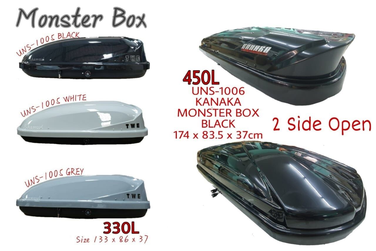 KANAKA MONSTER BOX CAR ROOF BOX 2 SIDE OPEN 330L 450L FREE ROOF RACK ...