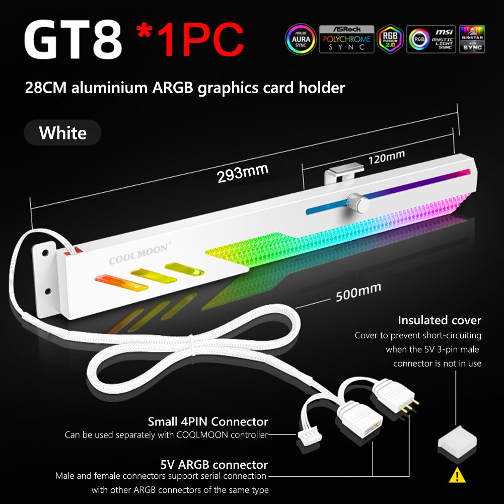 COOLMOON GT8 Horizontal GPU Support 5V ARGB Bracket Support Computer ...