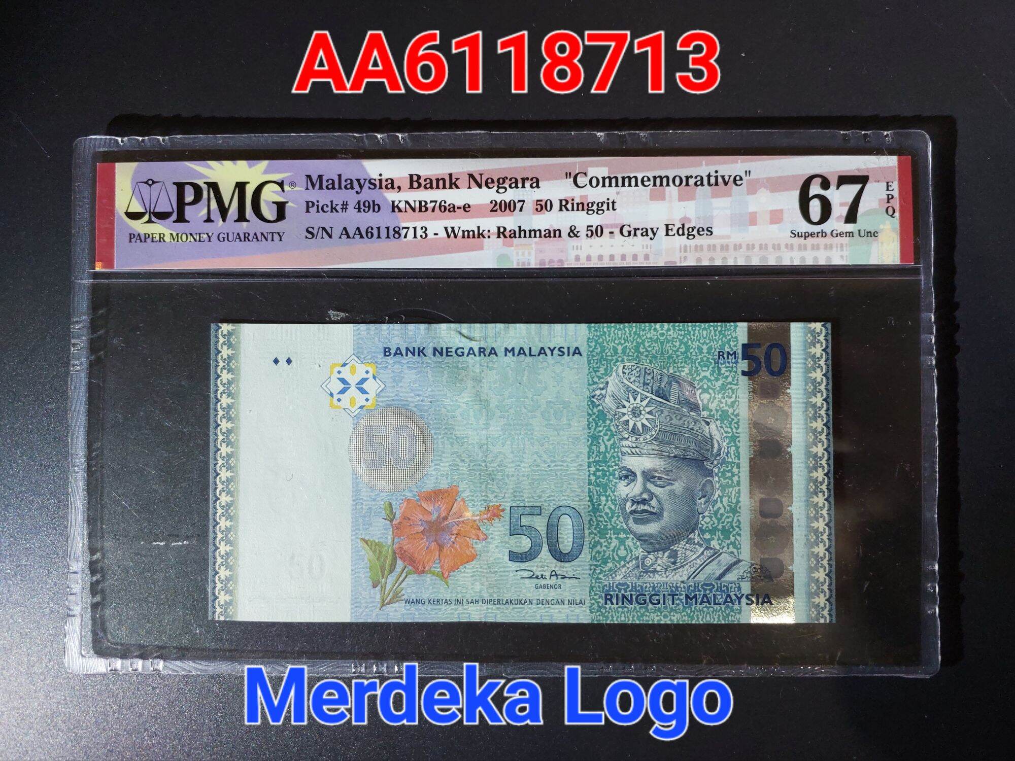 Malaysia RM50 Banknote Merdeka Logo PMG 67EPQ (1ST Prefix) | Lazada