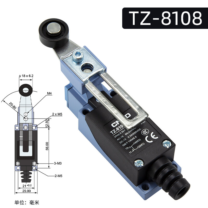 Changde Cntd Micro Switch Limit Switch Self-Reset TZ-8108 Travel Switch with Wheel Silver ...