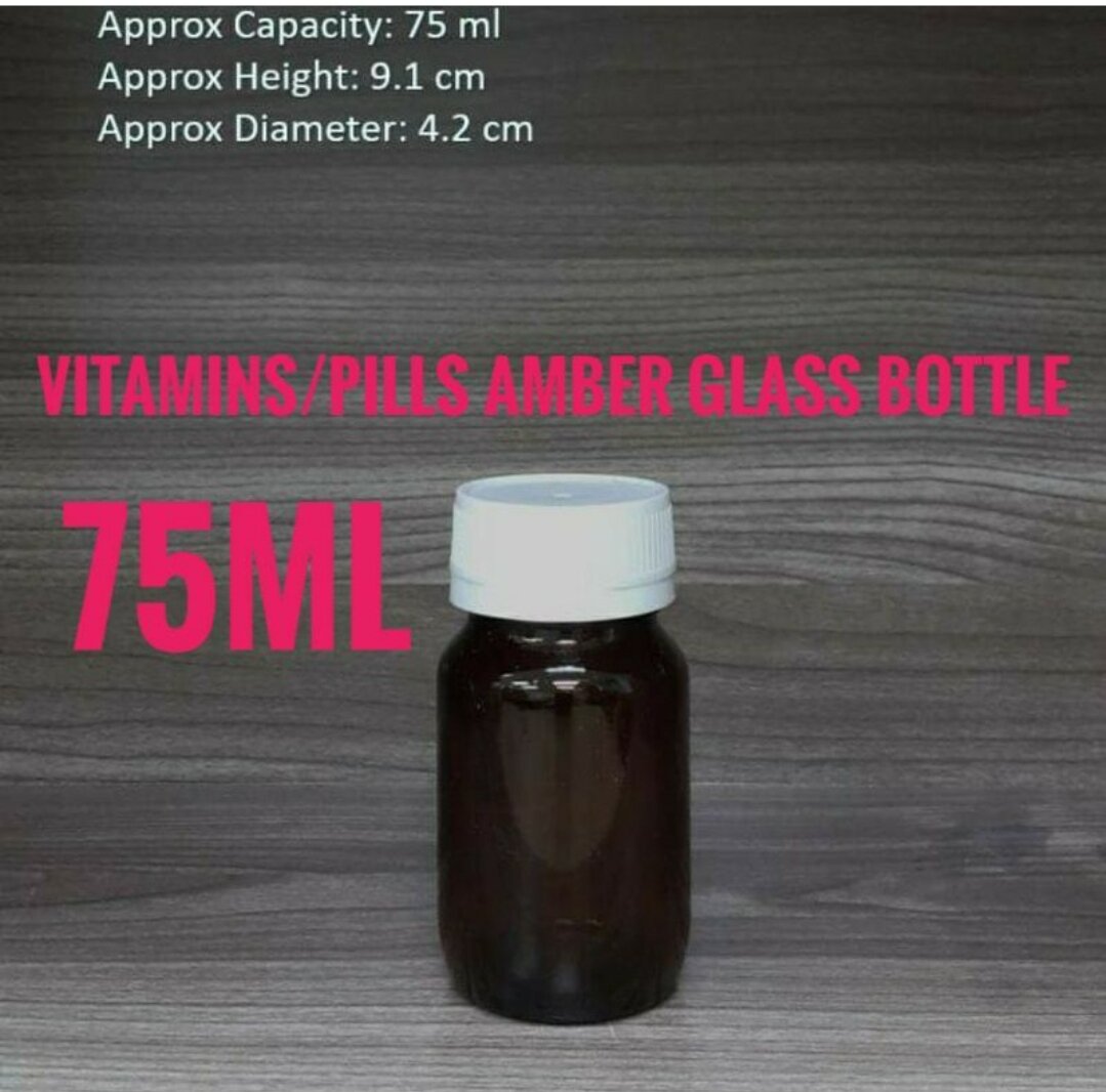 75ml Round Amber Glass Wide Bottle 琥珀色玻璃瓶 Botol kaca ambar + Safety ...