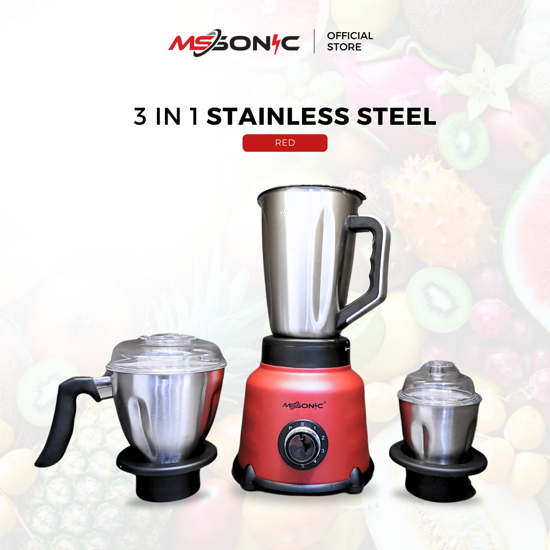 3 In 1 MS SONIC MSS-SOBL015 Blender Stainless Steel Chopper Grinder ...