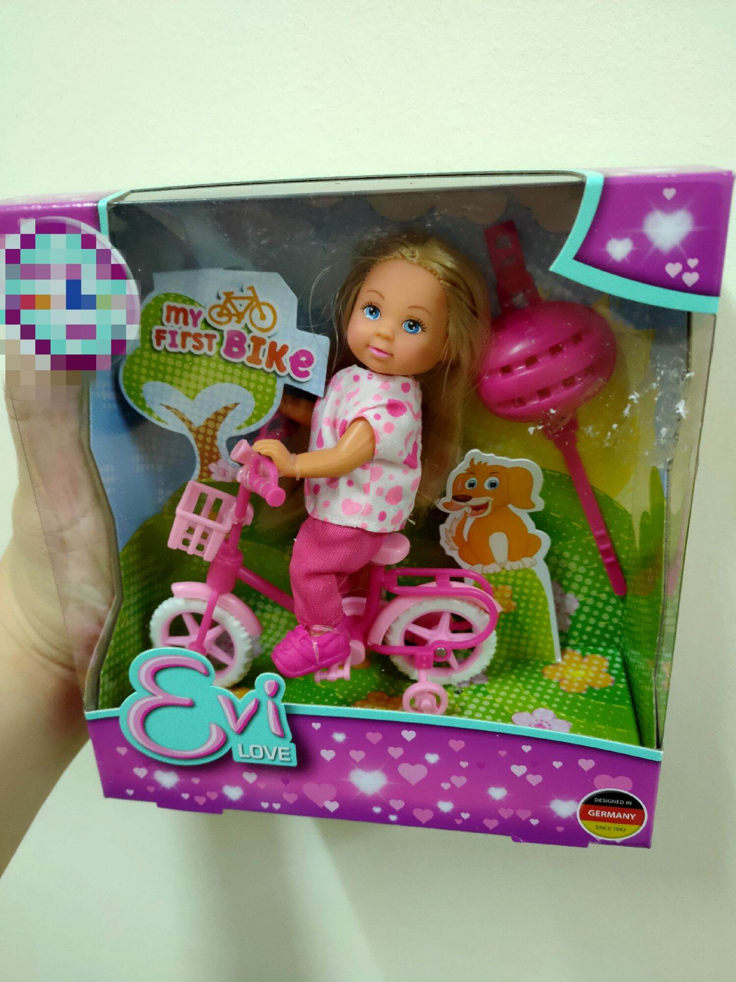 Original Simba Evi Love My first bike dark pink small doll with bike ...