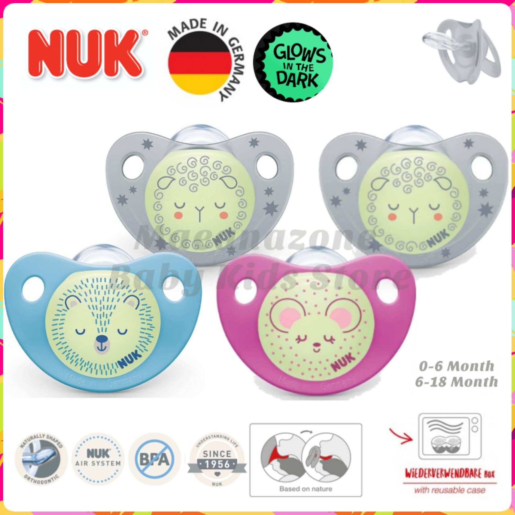 Awesome NUK Soother Pacifier Puting Trendline Night Glow In Dark (0-6 ...
