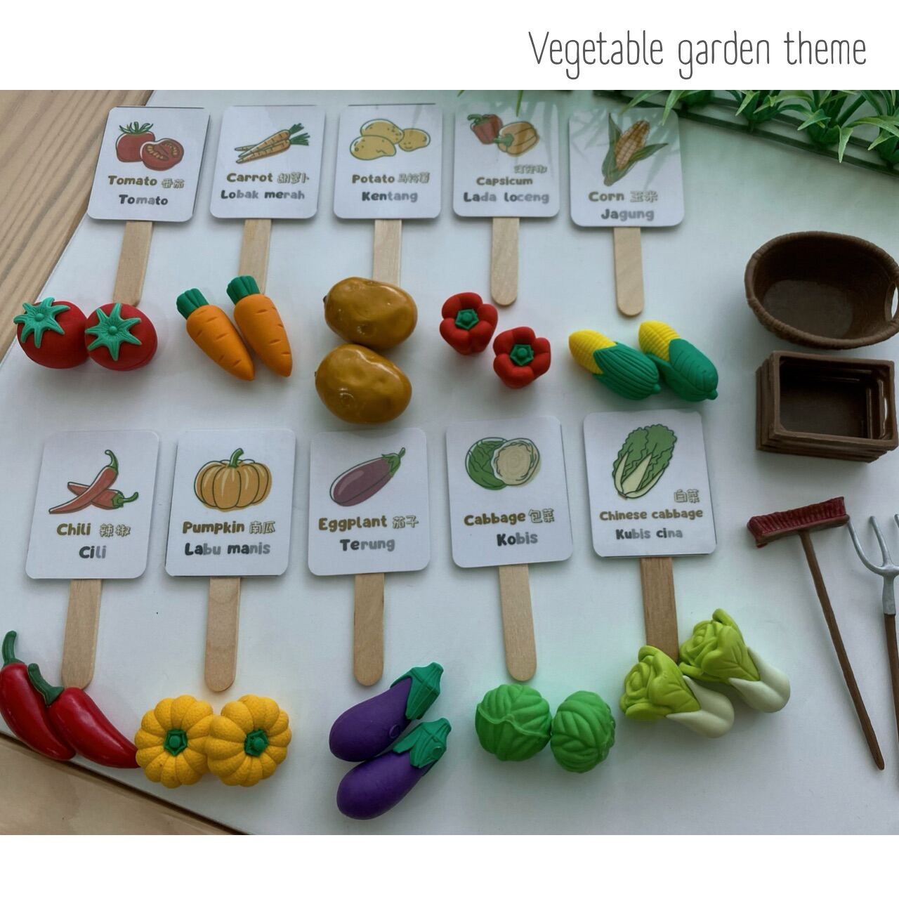 Fruits vegetable garden theme 3 language flashcards playbin with sand ...